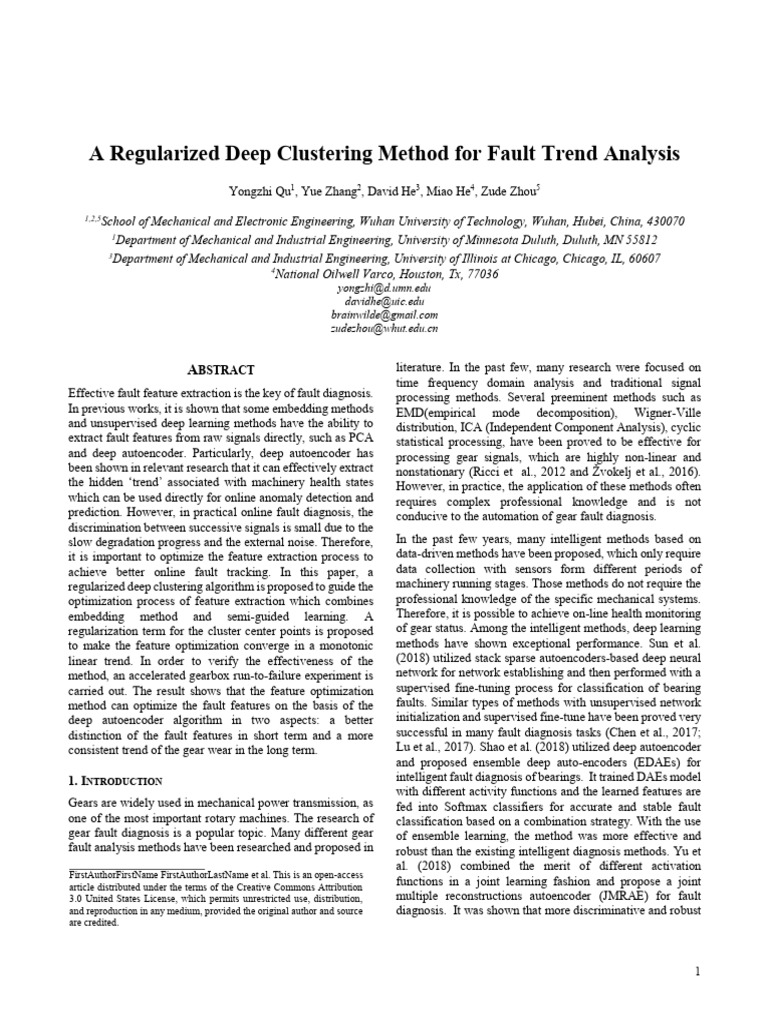 A Regularized Deep Clustering Method for Fault Trend Analysis | PDF | Cluster Analysis | Machine ...