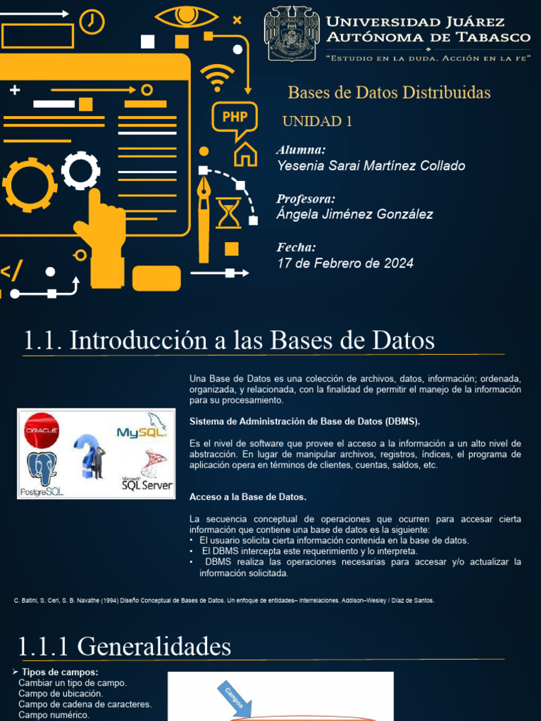 Bases de Datos Distribuidas UNIDAD1 | PDF | Bases de datos | Datos
