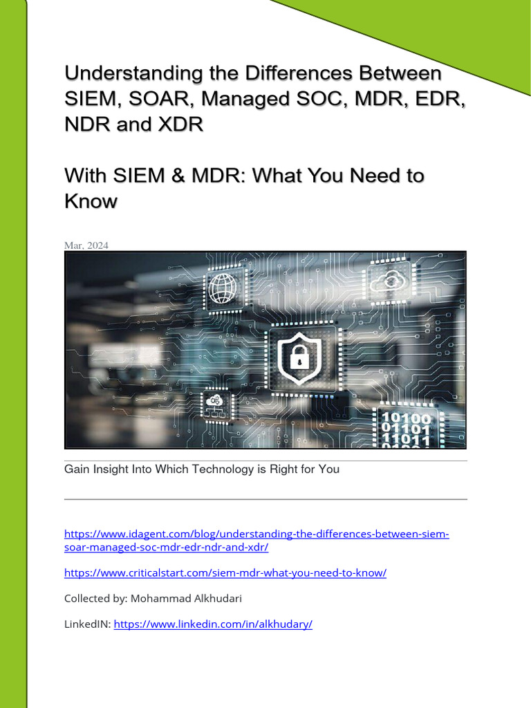 Soc, MDR, Edr, NDR and XDR | PDF | Computer Security | Security