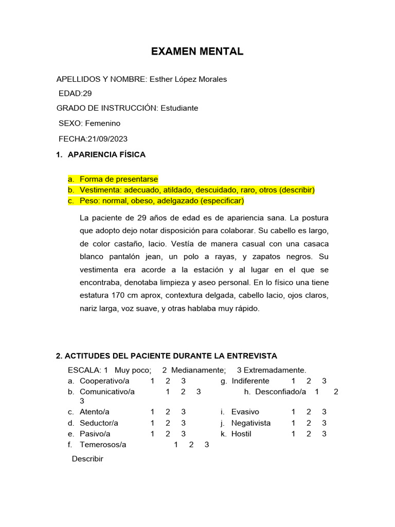Informe de Evaluación Mental | PDF | Amnesia | Enfermedades y trastornos humanos
