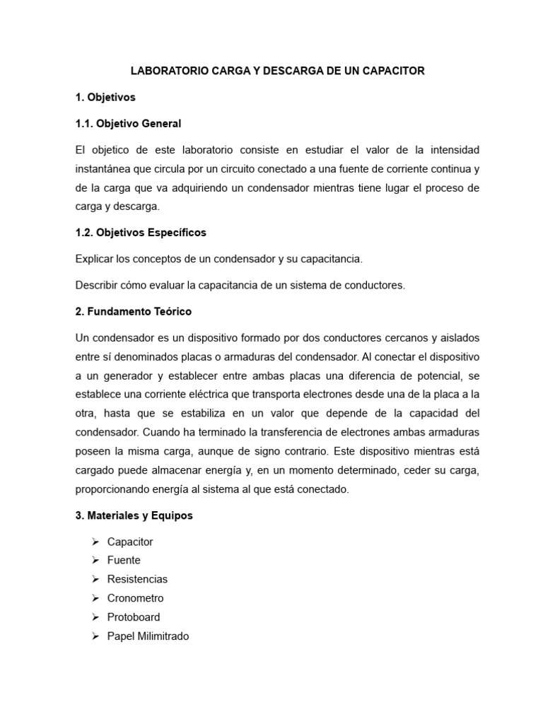 LABORATORIO CARGA Y DESCARGA DE UN CAPACITOR | PDF