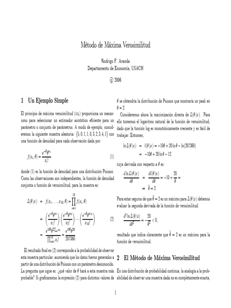 Método de Máxima Verosimilitud | PDF | Matemáticas Aplicadas | Teoría de probabilidad