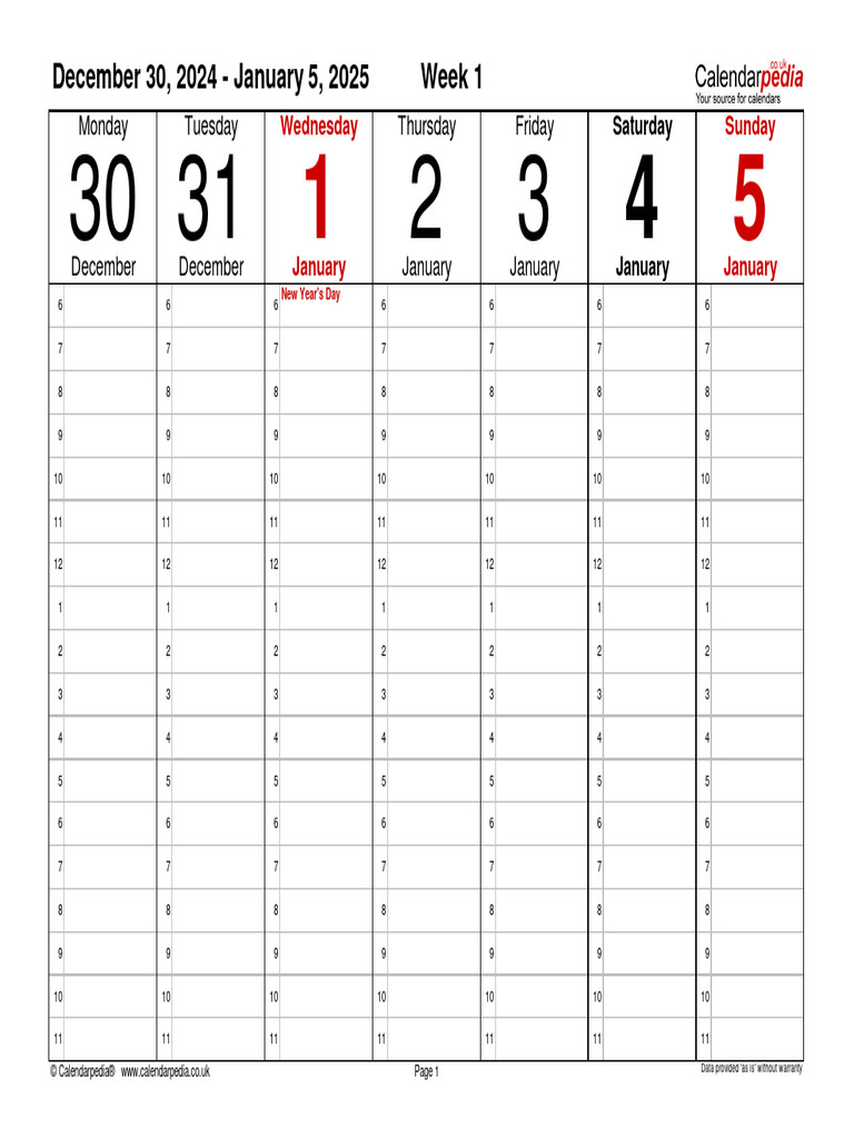 Weekly Calendar 2025 Landscape Time Management 1 Hour | PDF | Easter