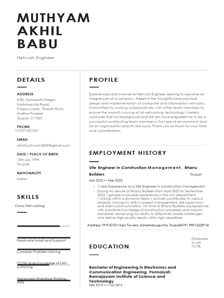 Akhil Resume civil | PDF | Computer Network | Computing