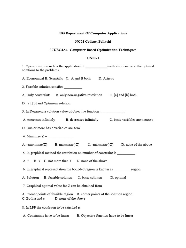 BCA - 17UBC4A4 Computer Based Optimization Techniques | Download Free ...