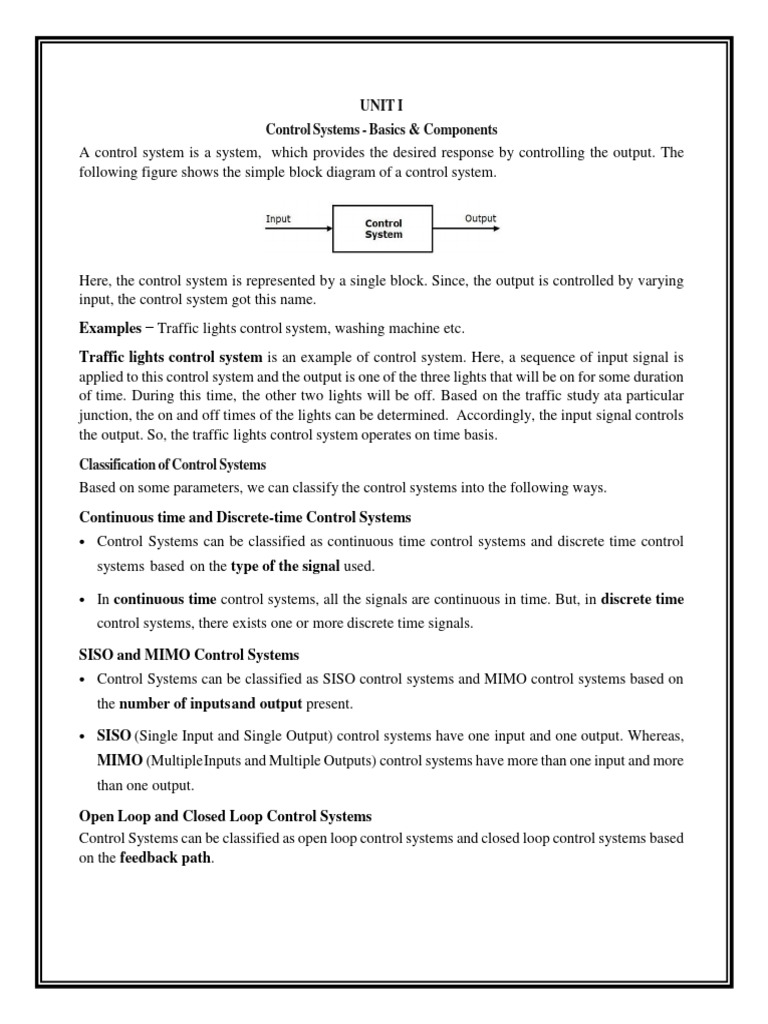 Control System Unit-1 | PDF | Torque | Force