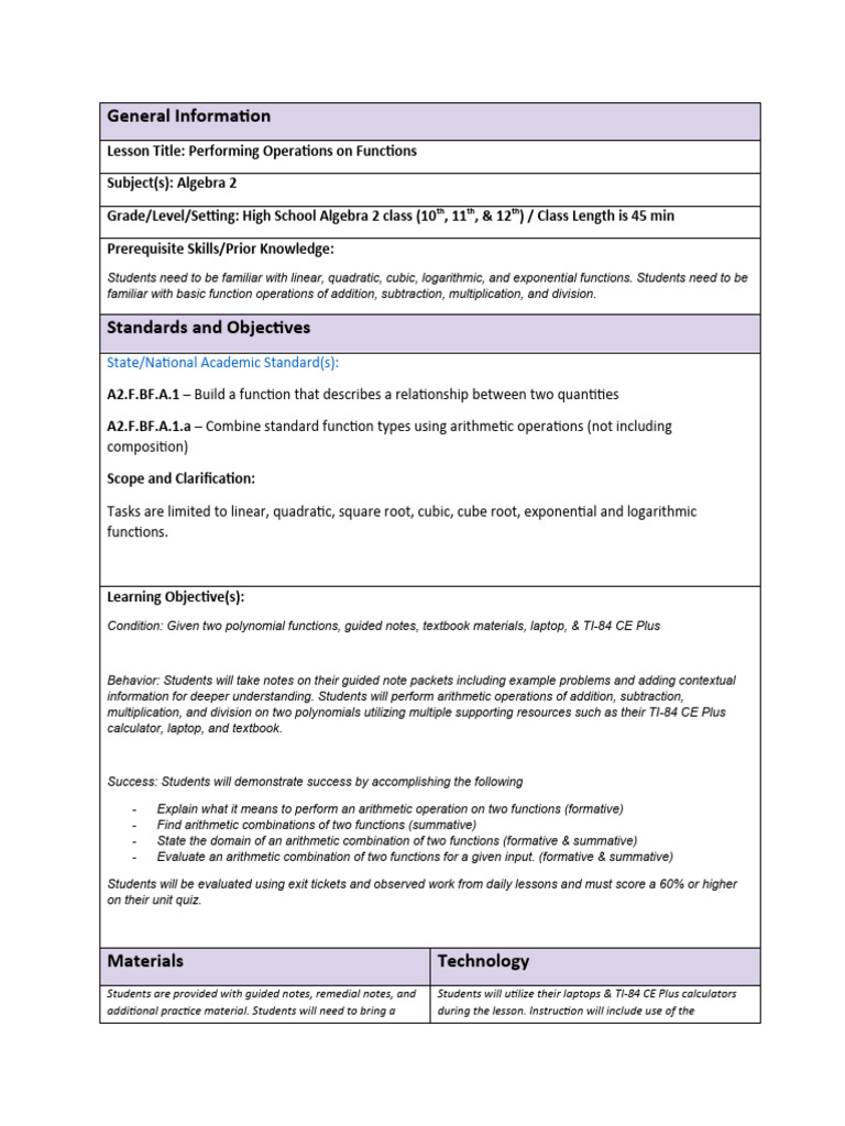 Observation 1 - Lesson Plan | PDF | Function (Mathematics) | Polynomial