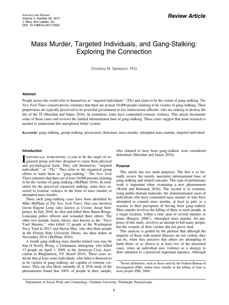 Mass Murder, Targeted Individuals, and Gang-Stalking: Exploring The ...