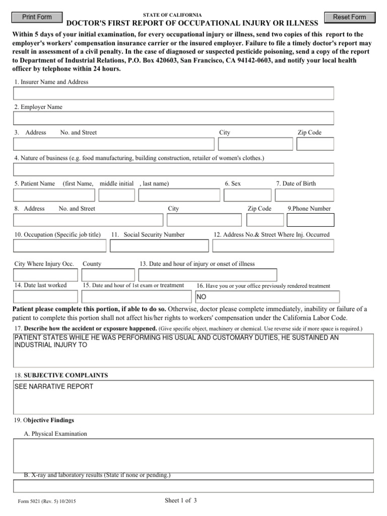 Doctor's 1st Report (So) | PDF | Patient | Employment