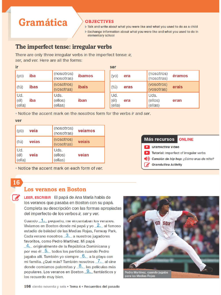 4AL2 Grammar Chart II - The Imperfect Tense Irregular Verbs | PDF