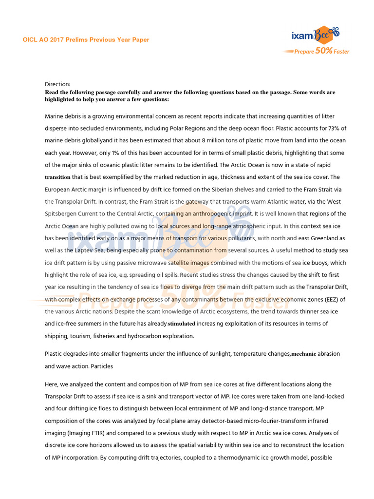 OICL AO 2017 Prelims Previous Year Paper | PDF | Sea Ice | Arctic Ocean