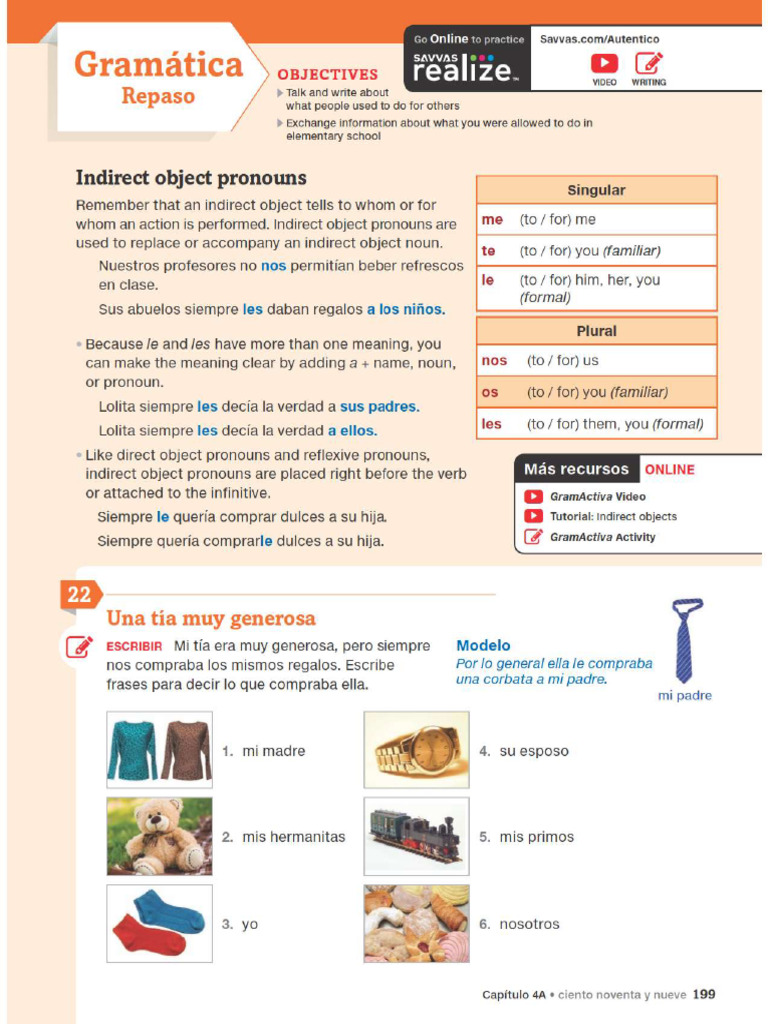 4AL2 Grammar Chart III - Indirect Object Pronouns | PDF
