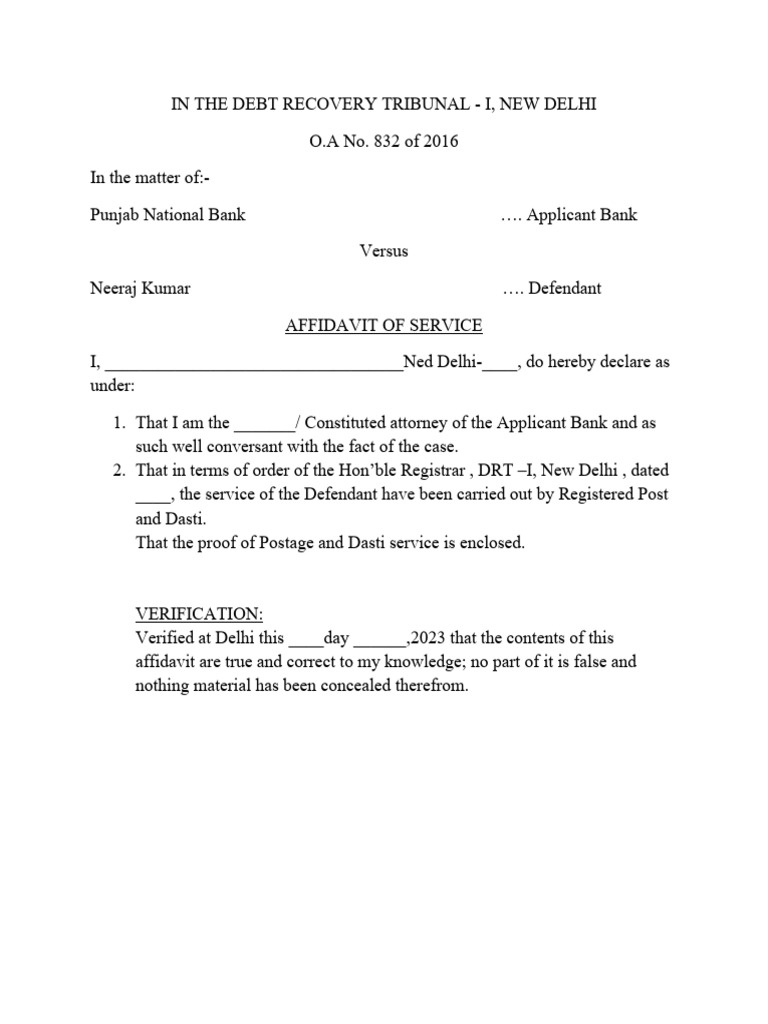 Affidavit of Service for DRT Case | PDF | Law