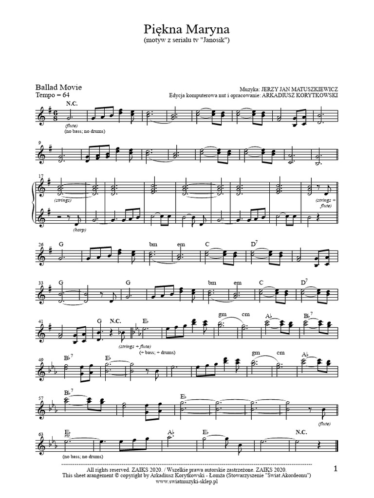 Piękna Maryna (Moty Z Serialu TV Janosik) - J. Matuszkiewicz (G-Eb) | PDF