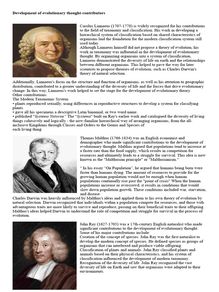 Key Contributors to Evolutionary Thought | PDF | Evolution | Natural ...