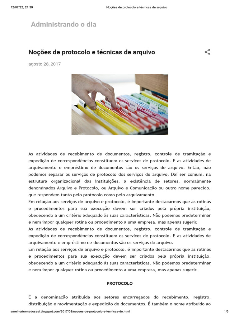 Noções de Protocolo e Arquivo | PDF