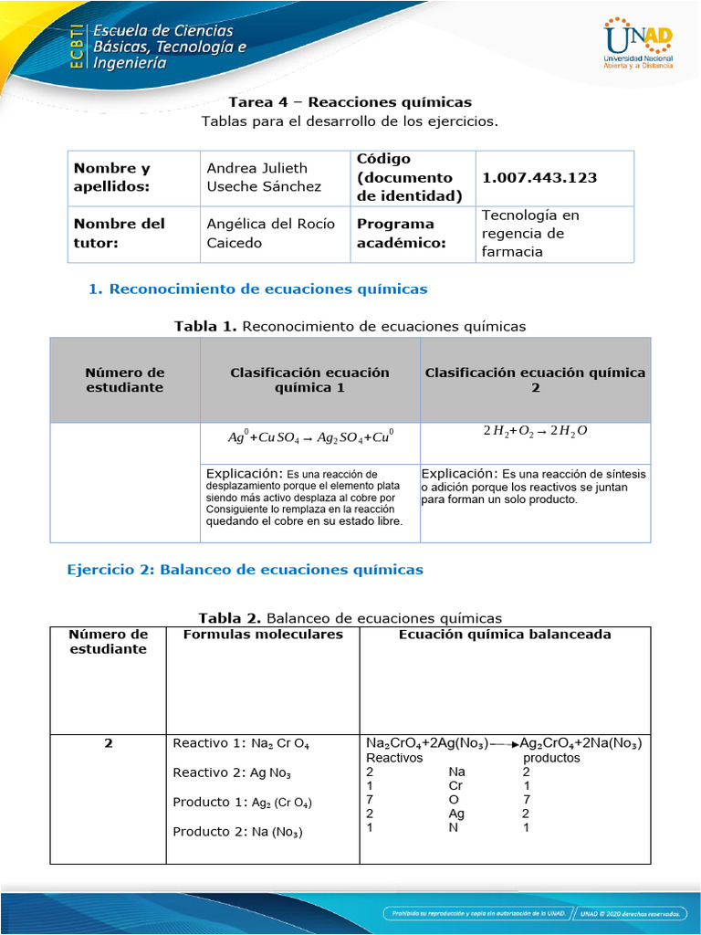 Tarea 4 - Reacciones Quimicas | PDF | Estequiometría | Ingeniería Química