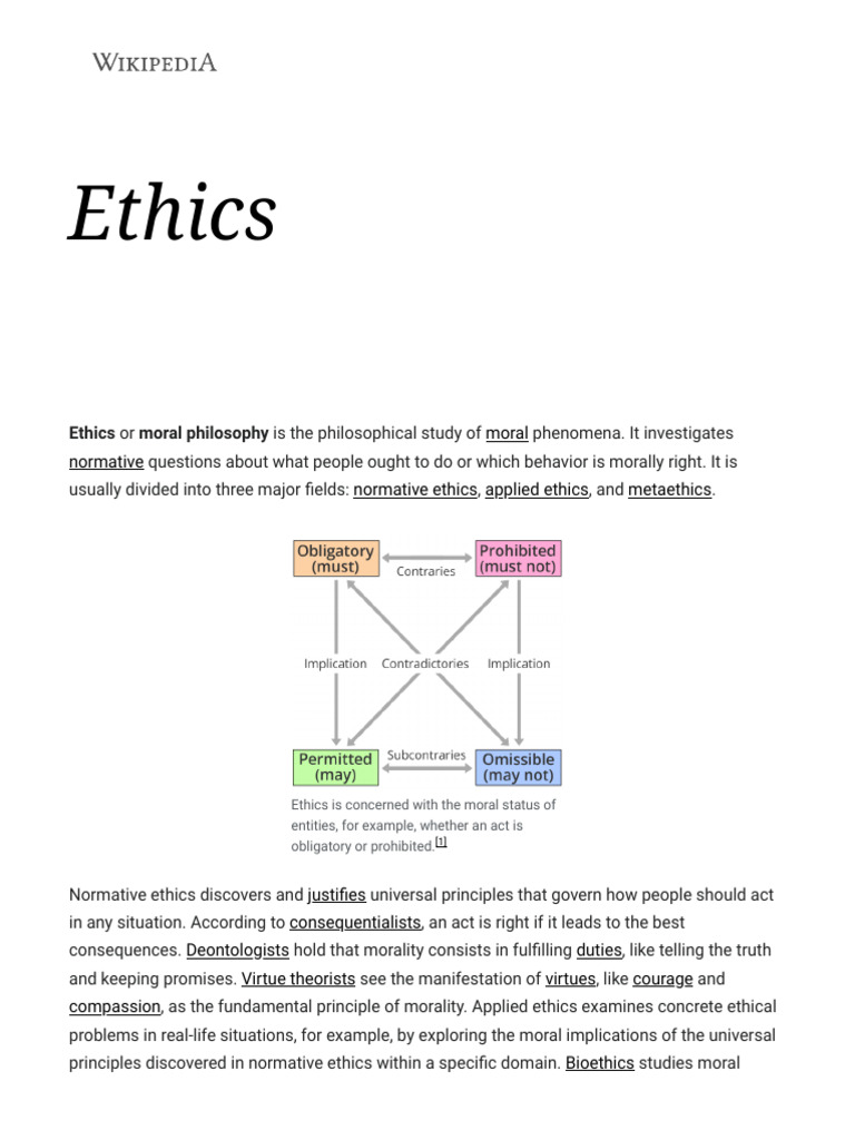 Ethics - Wikipedia | PDF | Utilitarianism | Morality