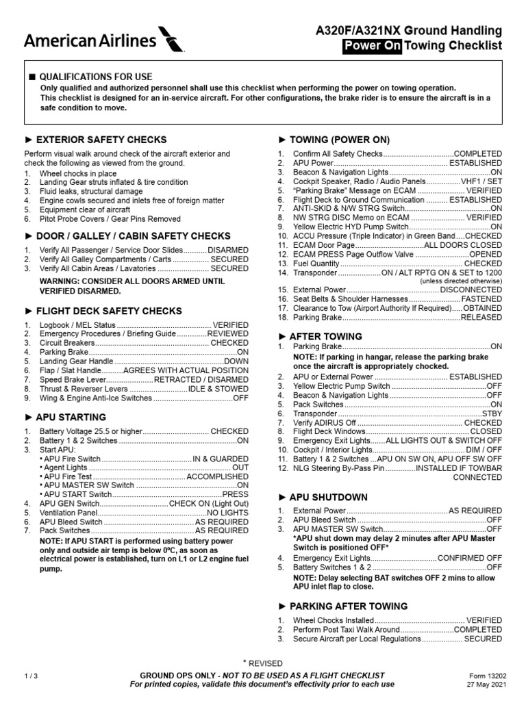 Check List Remolque A319, A320 | PDF | Air Traffic Control | Switch