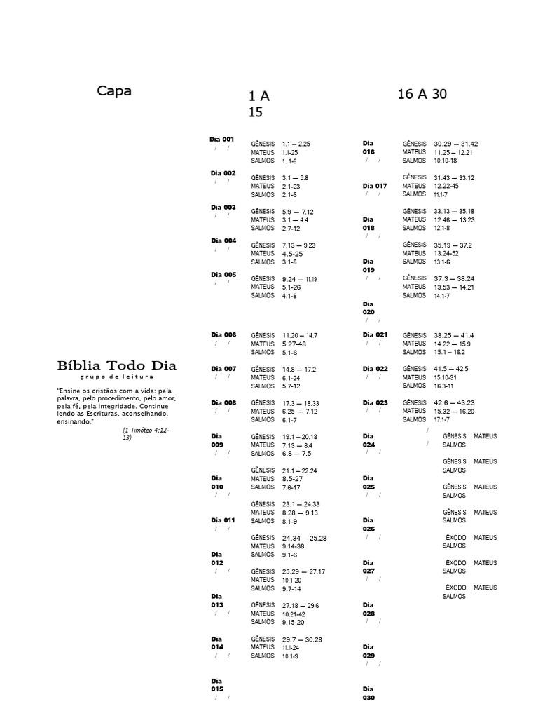 01 Plano de Leitura BTD 2024 | PDF | Torá | Livros