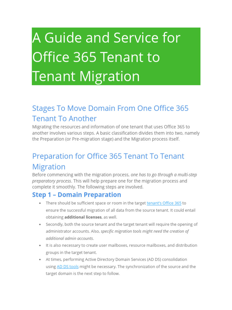 A Guide and Service For Office 365 Tenant To Tenant Migration | PDF ...