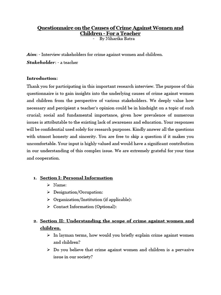 Teacher's Questionnaire on Crime Causes | PDF | Violence | Violence ...