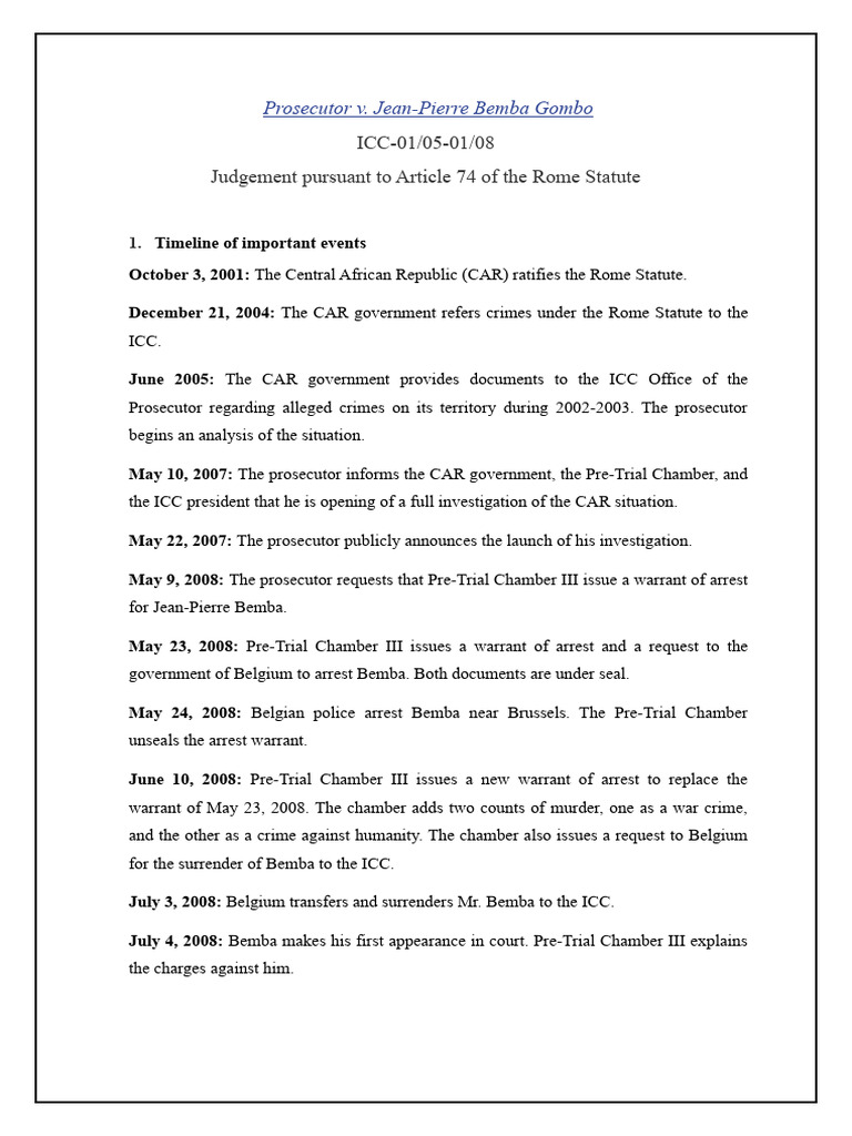 Bemba ICC Case: Key Events and Charges | PDF | International Criminal ...