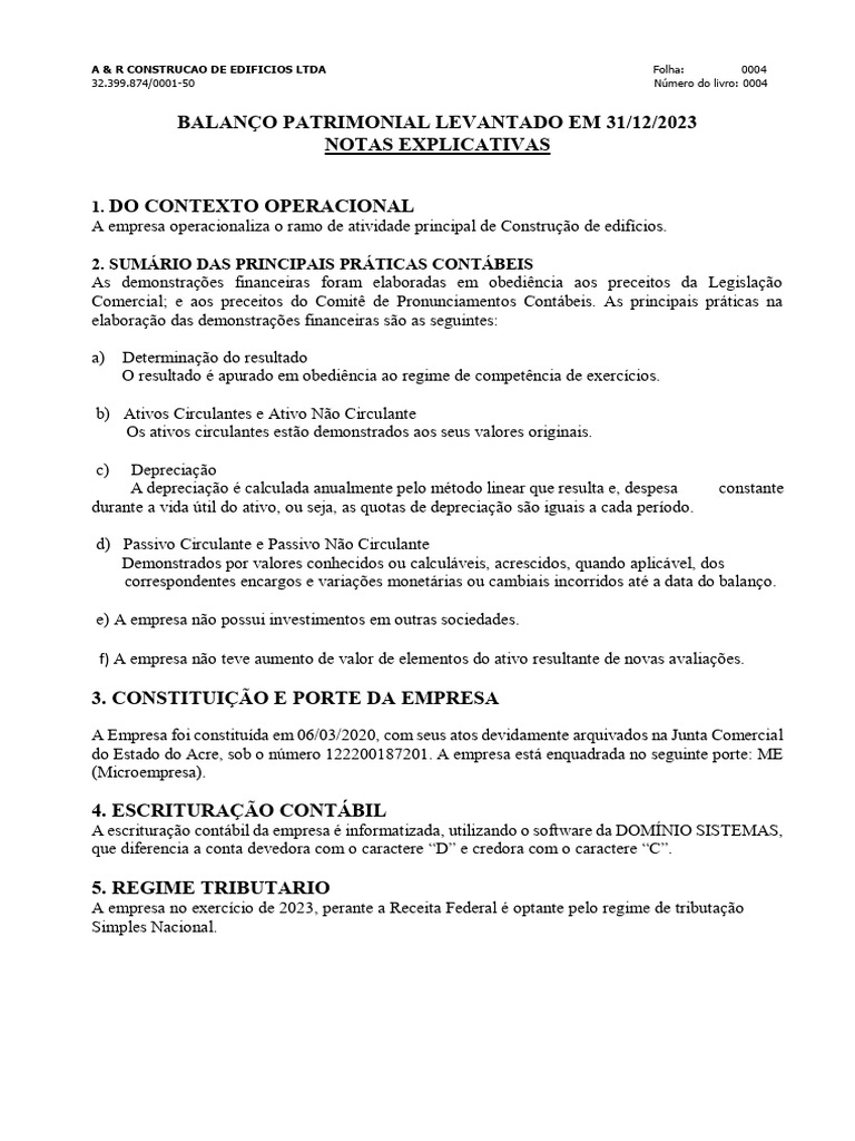 Nota Explicativa | PDF | Contabilidade | Balancete