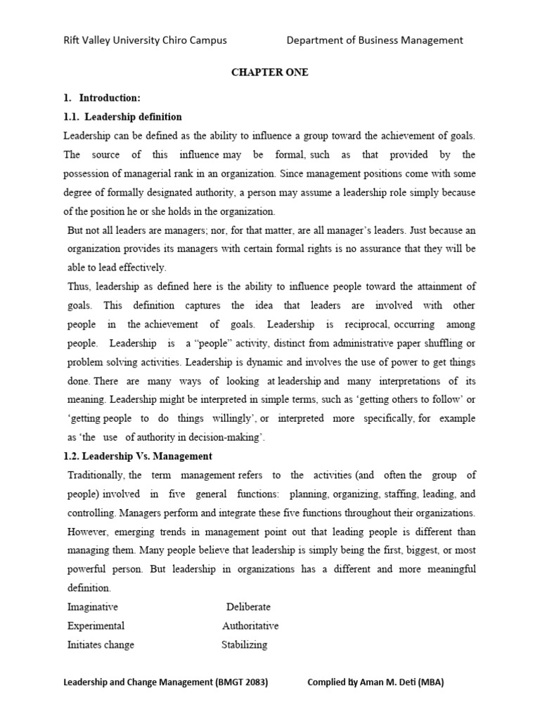 Leadership and Change Management Handout All Chapter | PDF | Leadership ...