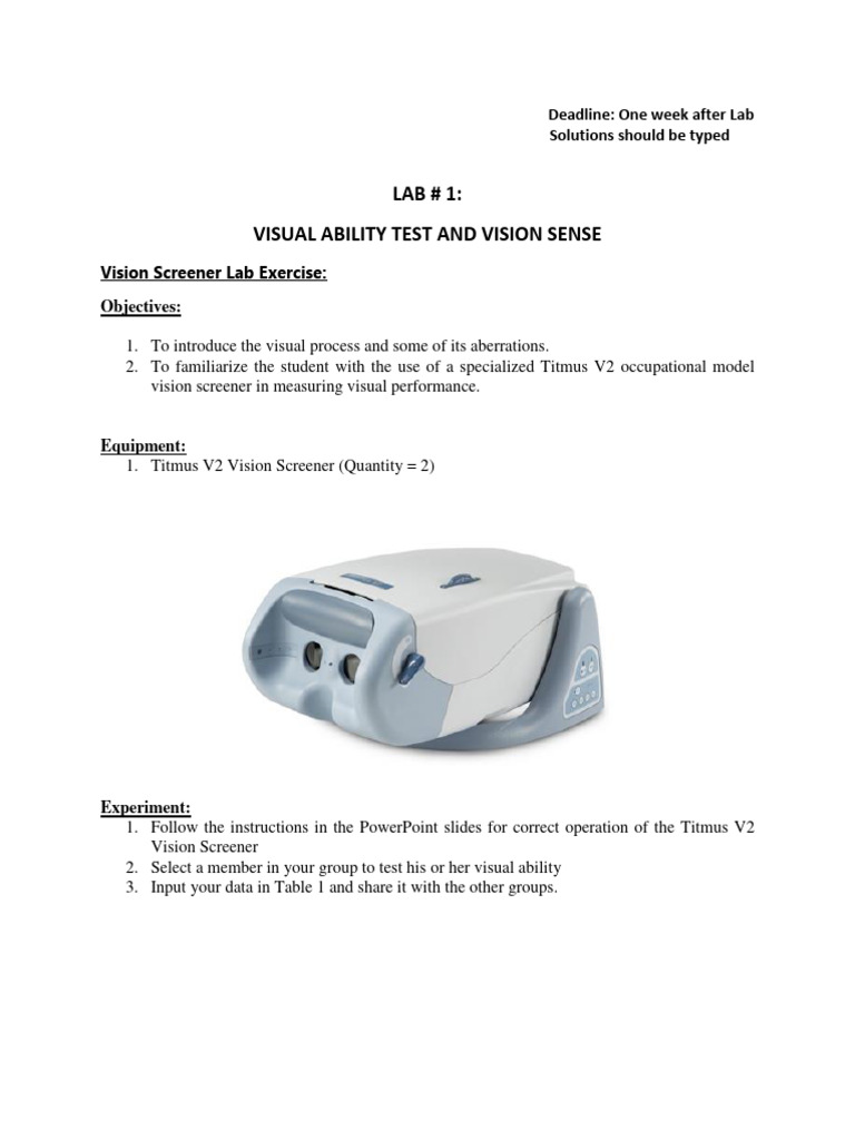 Lab - Vision - Screener - Assignment | PDF | Visual Acuity | Visual ...
