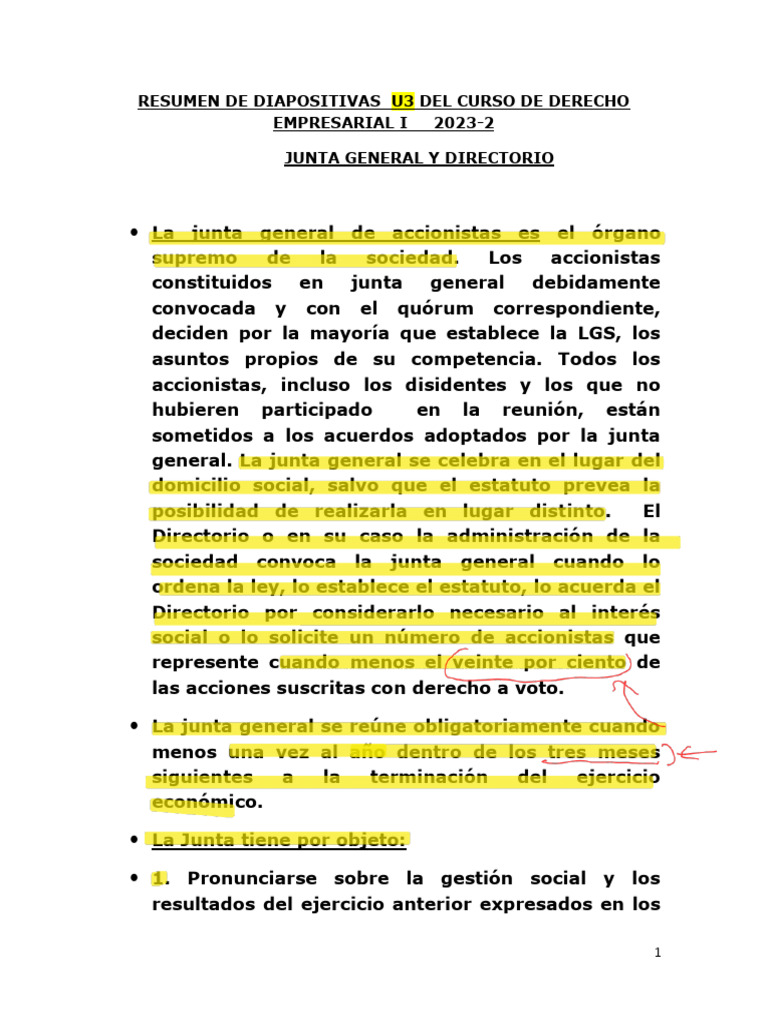 Junta General y Directorio Empresarial | PDF | Quórum | Gobierno