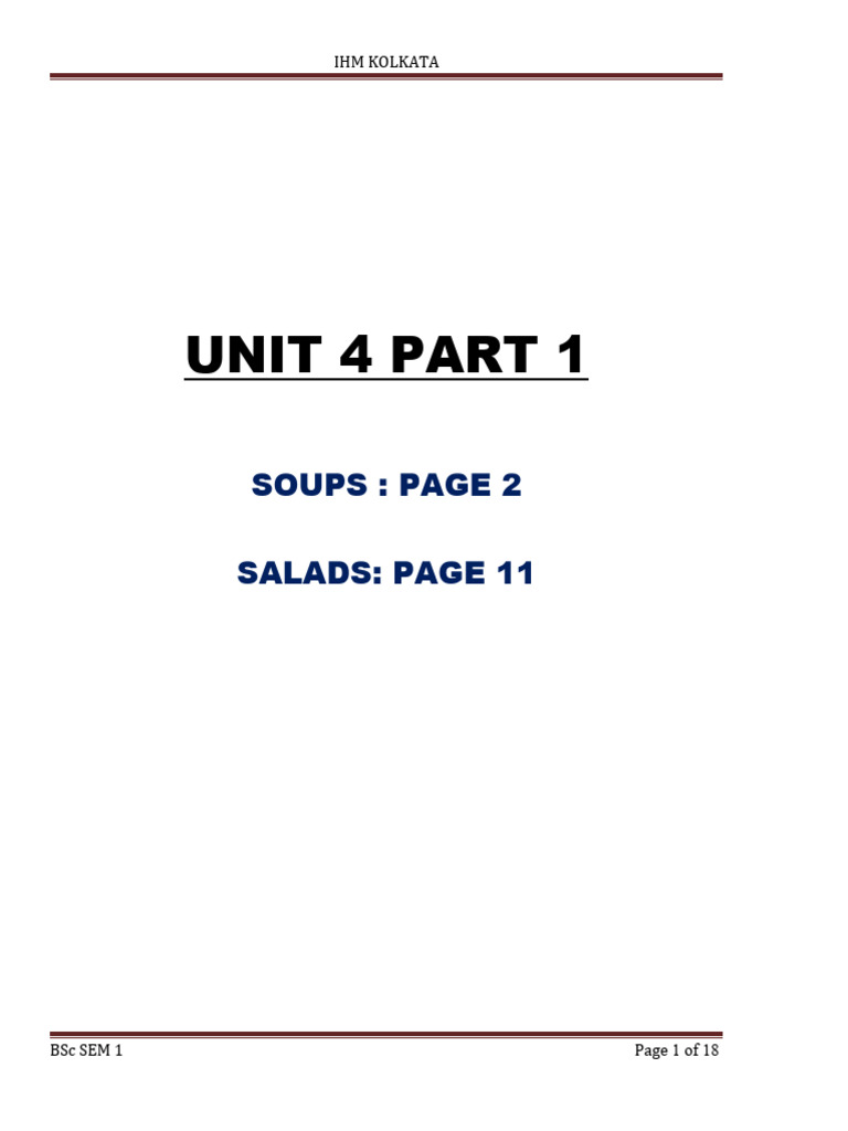 UNIT 4- Soups & Salads | PDF | Salad | Soup