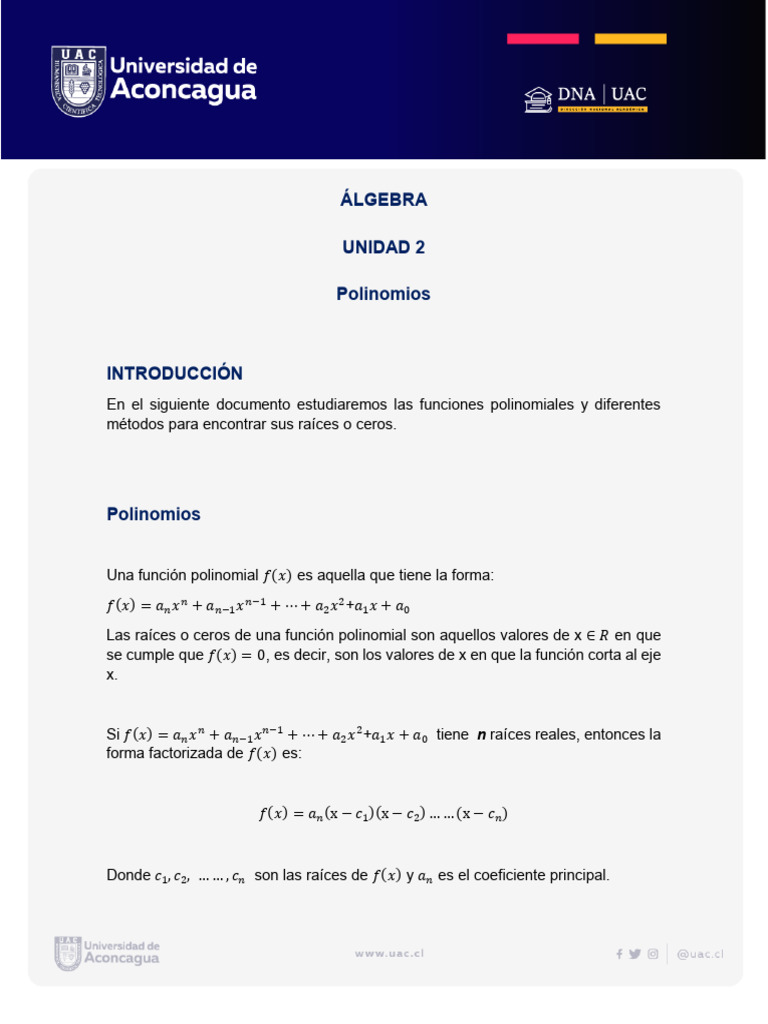 Resumen de Contenido - Algebra - U2-Tema 1 | PDF | División ...