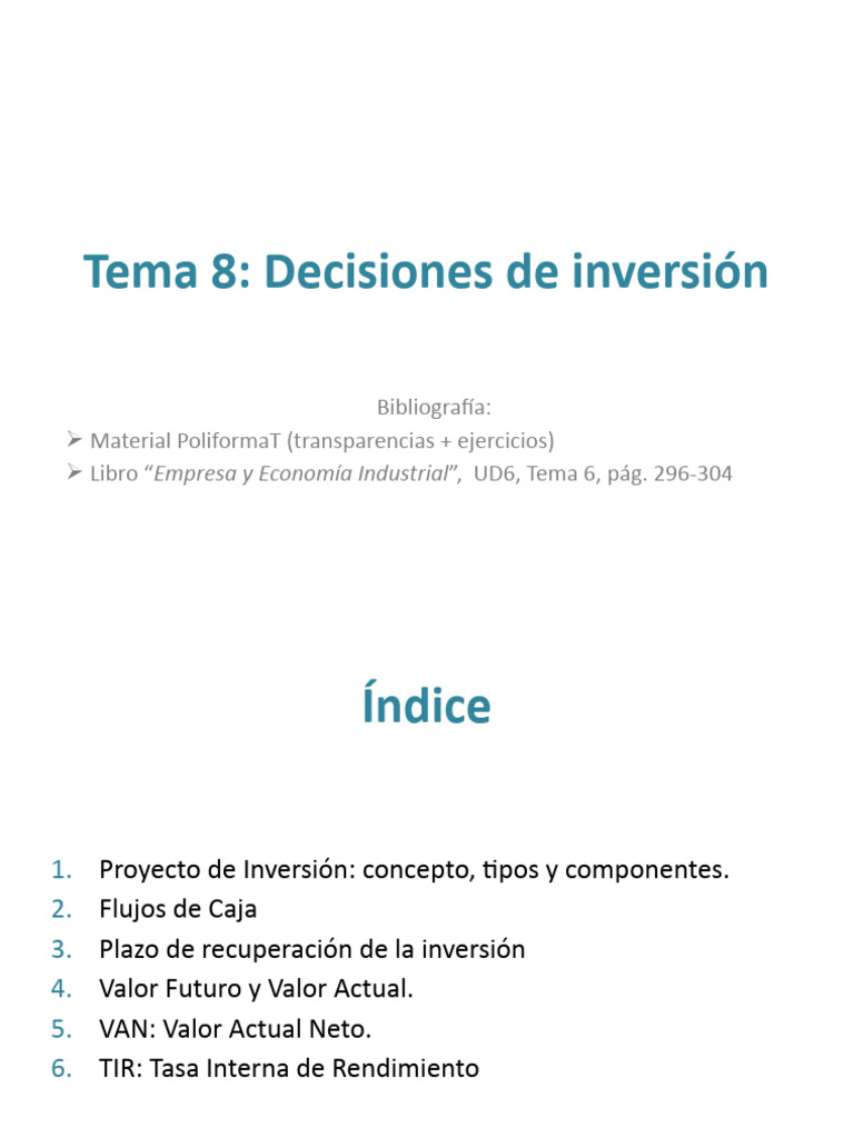 Tema 8 Decisiones De Inversion Pdf Valor Presente Neto Inversiones