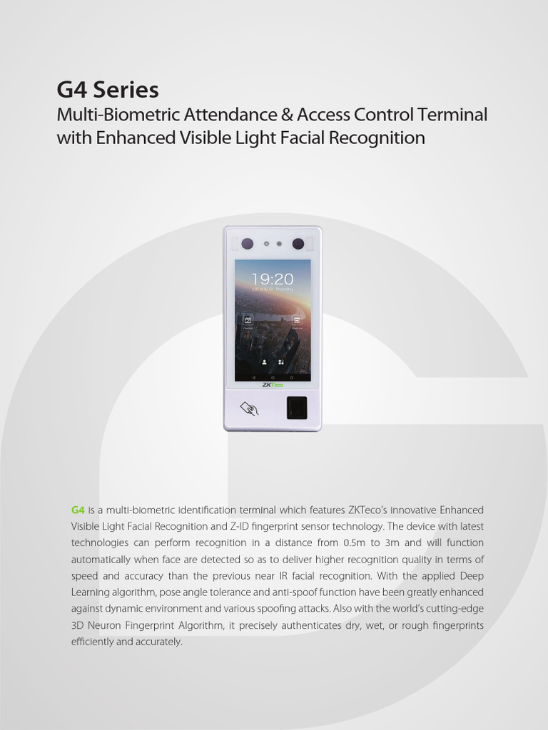 G4 Series: Multi-Biometric Attendance & Access Control Terminal With Enhanced Visible Light ...
