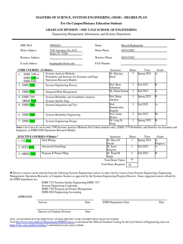 MSSE Degree Plan Overview | PDF | Systems Engineering | Computing