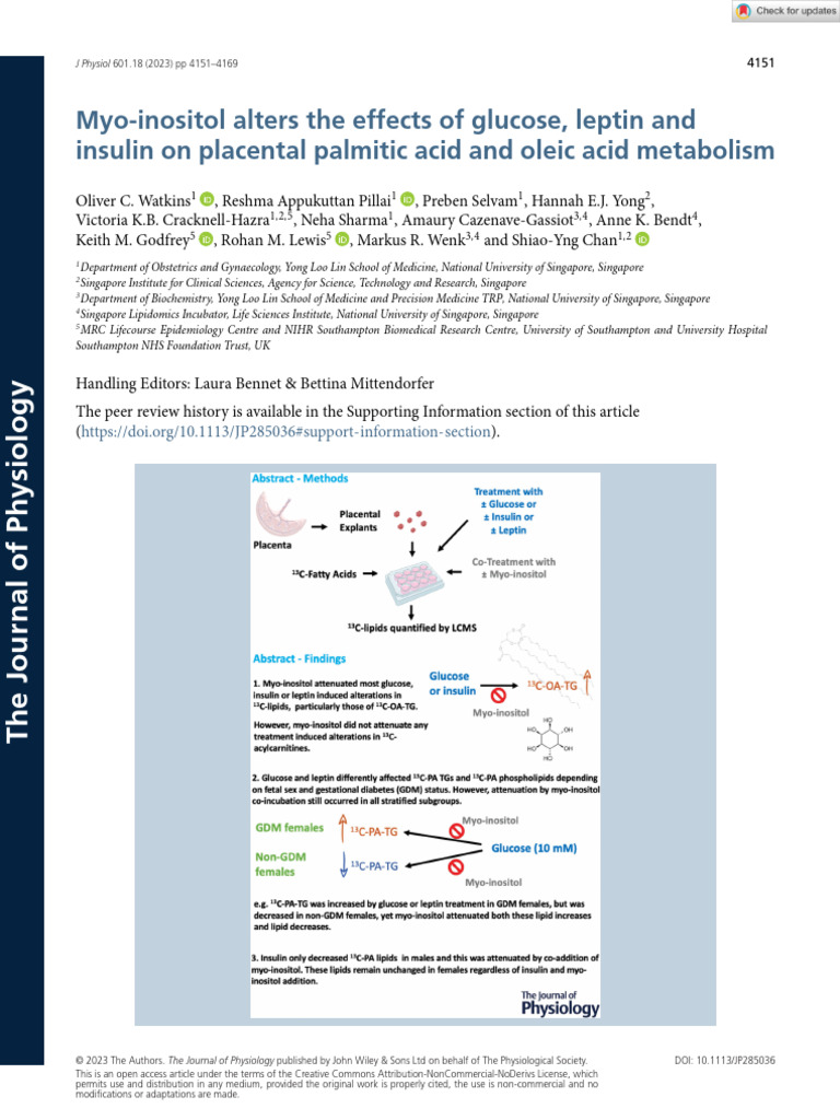 The Journal of Physiology - 2023 - Watkins - Myo Inositol Alters The ...