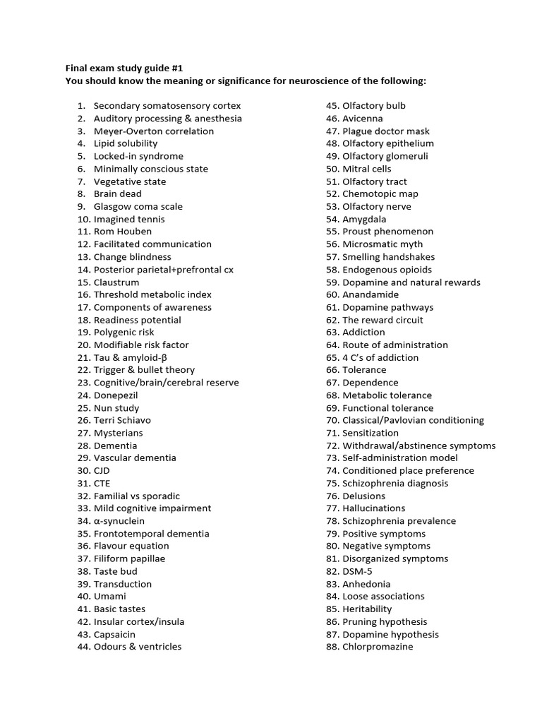 HY 224 Final Exam Study Guide | PDF | Neuroscience | Brain