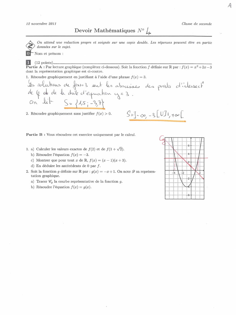 Corrige Devoir Surveille Seconde Maths 9 | PDF