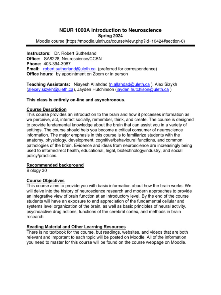 NEUR1000 | PDF | Academic Dishonesty | Neuroscience