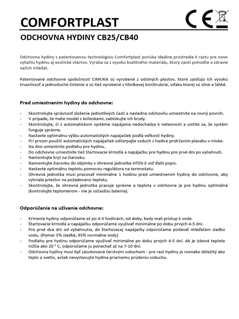 Odchovna Hydiny CIMUKA CB40-03 - Návod | PDF