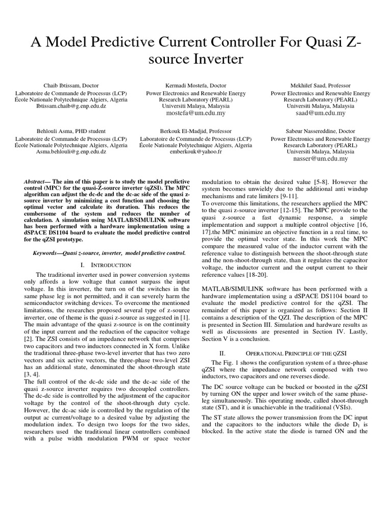 A Model Predictive Current Controller For Quasi Z | PDF | Power ... A Model Predictive Current Controller For Quasi Z | PDF | Power ...