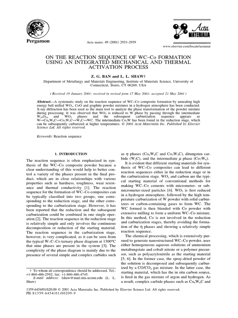 WC–Co Synthesis Reaction Study | PDF | Chemical Reactions | Redox