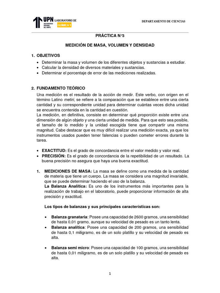 Sem 03 - Práctica 03 - Si - Medición de Masa, Volumen y Densidad | PDF ...