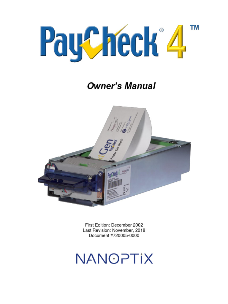 Nanoptix Paycheck 4 Owners Manual | PDF | Printer (Computing) | Power ...