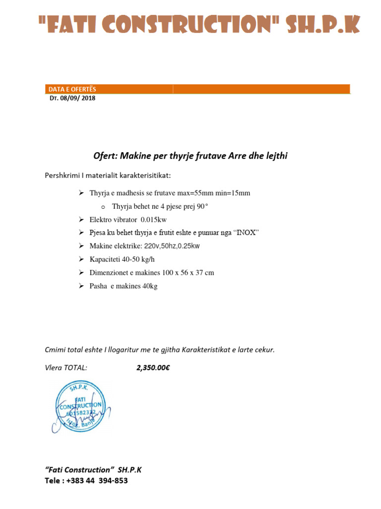 Ofert Fati Construction | PDF