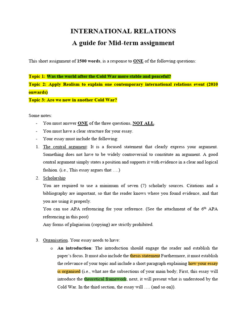 IR Mid-Term Guide | PDF | Essays | Argument