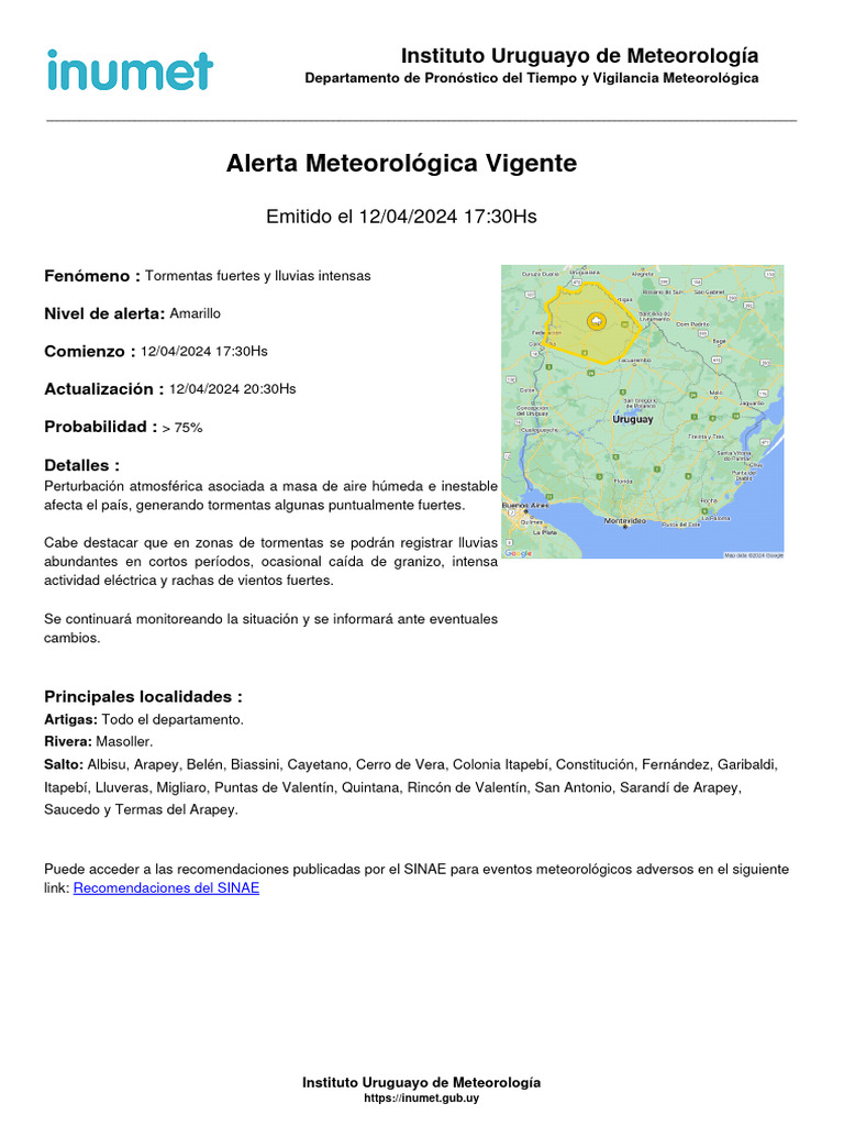 Alerta Inumet | PDF | Ciencias sociales