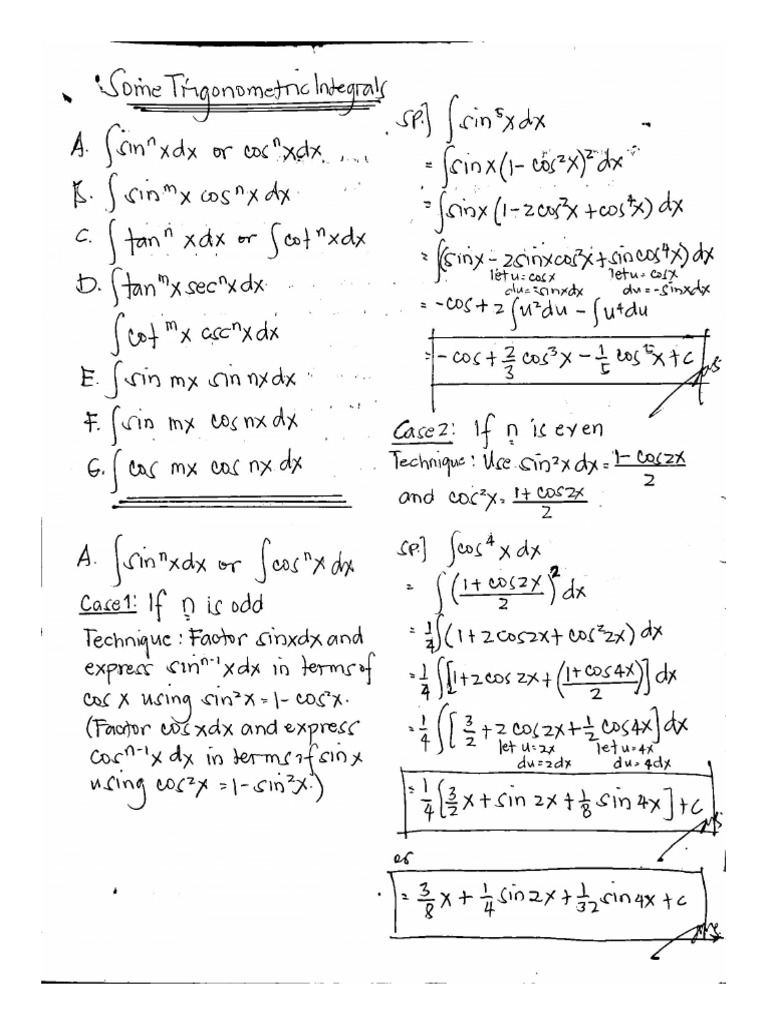 Trigonometric Integrals | PDF