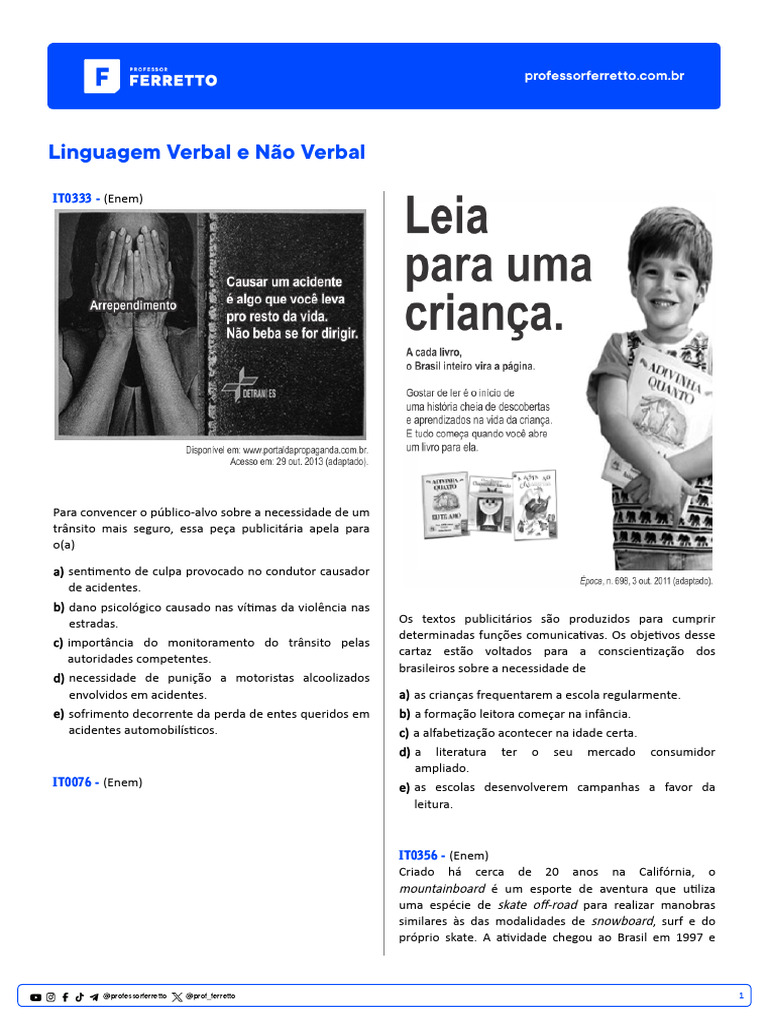 Questions Interpretacao de Texto Linguagem Verbal e Nao Verbal | PDF ...